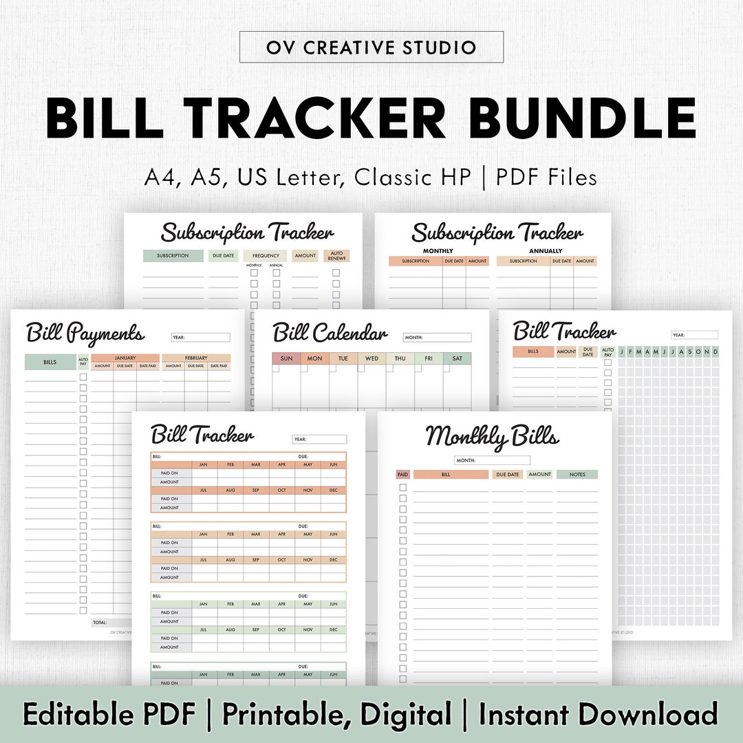 Editable Bill Payment Tracker Bundle | Monthly Bill Tracker Printable ...