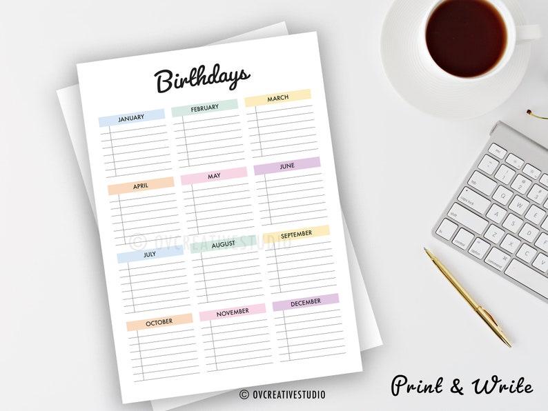 Editable Birthday Tracker | Printable Birthday List | Birthday Planner ...