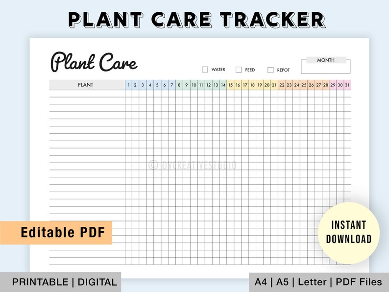 Editable Plant Care Tracker Monthly Plant Care Tracker | Etsy UK