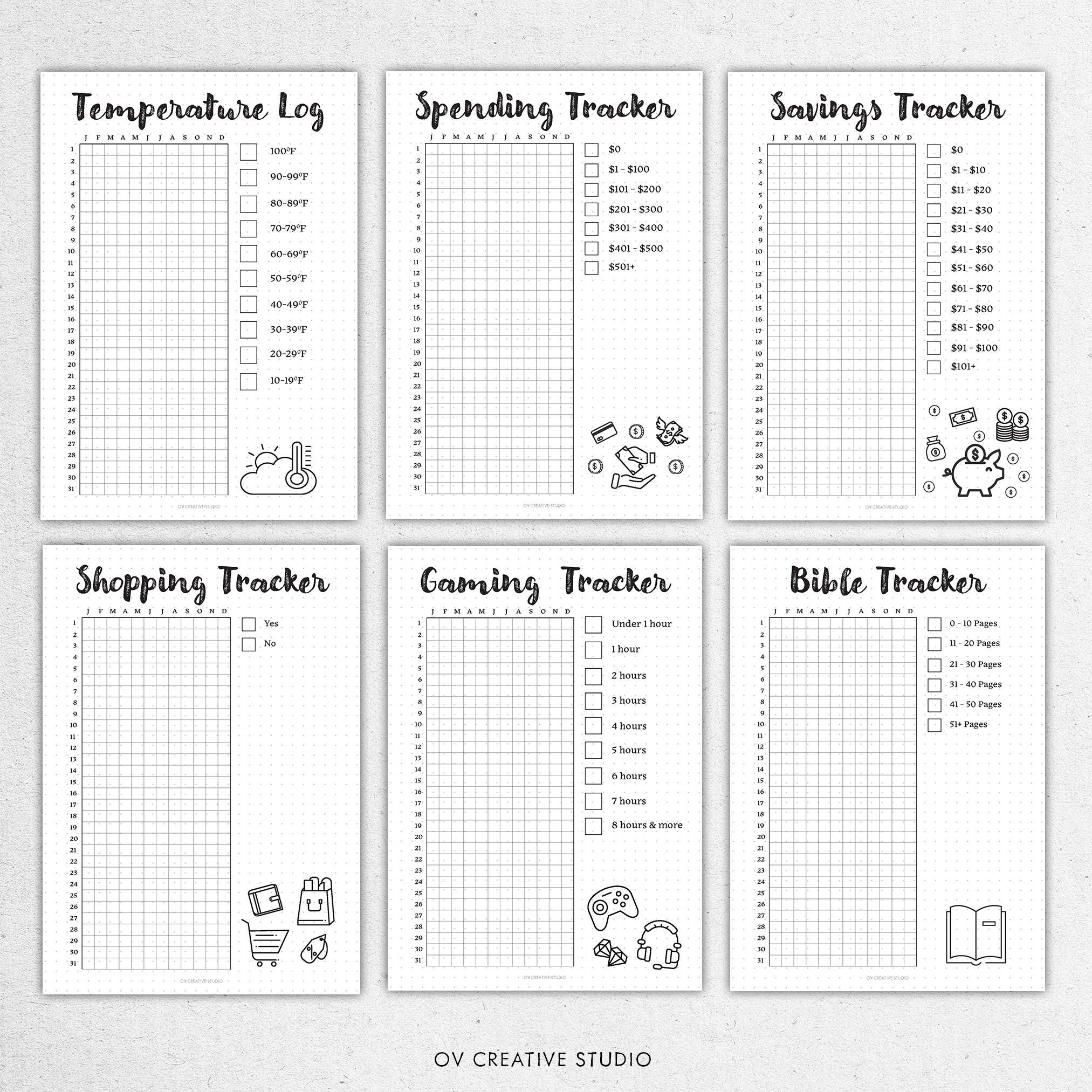 Yearly Productivity Pixel Tracker Bundle, Printable Premade Bullet ...