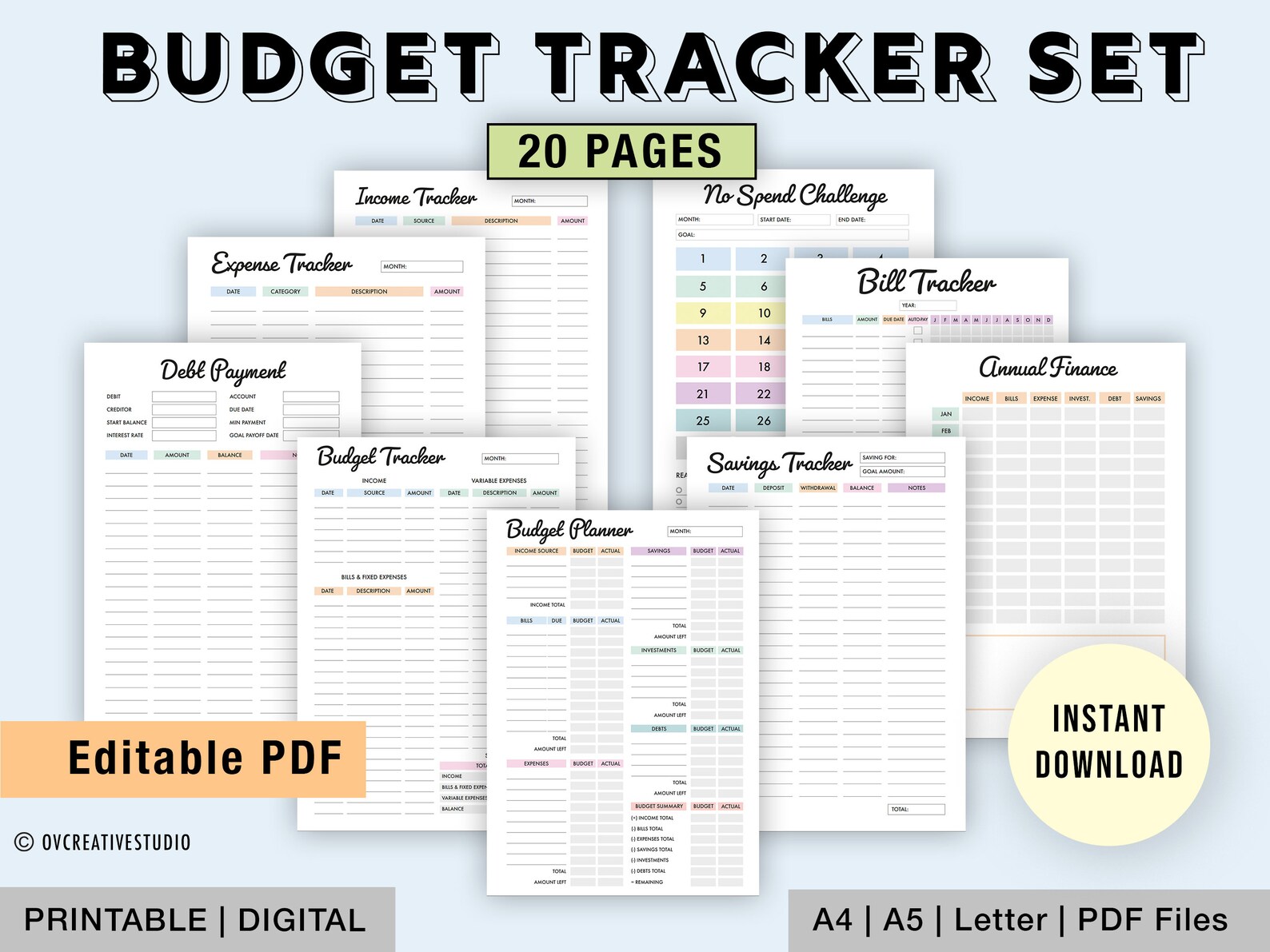 Editable Budget Tracker Set | Printable | Income, Expense Tracker, Bill ...