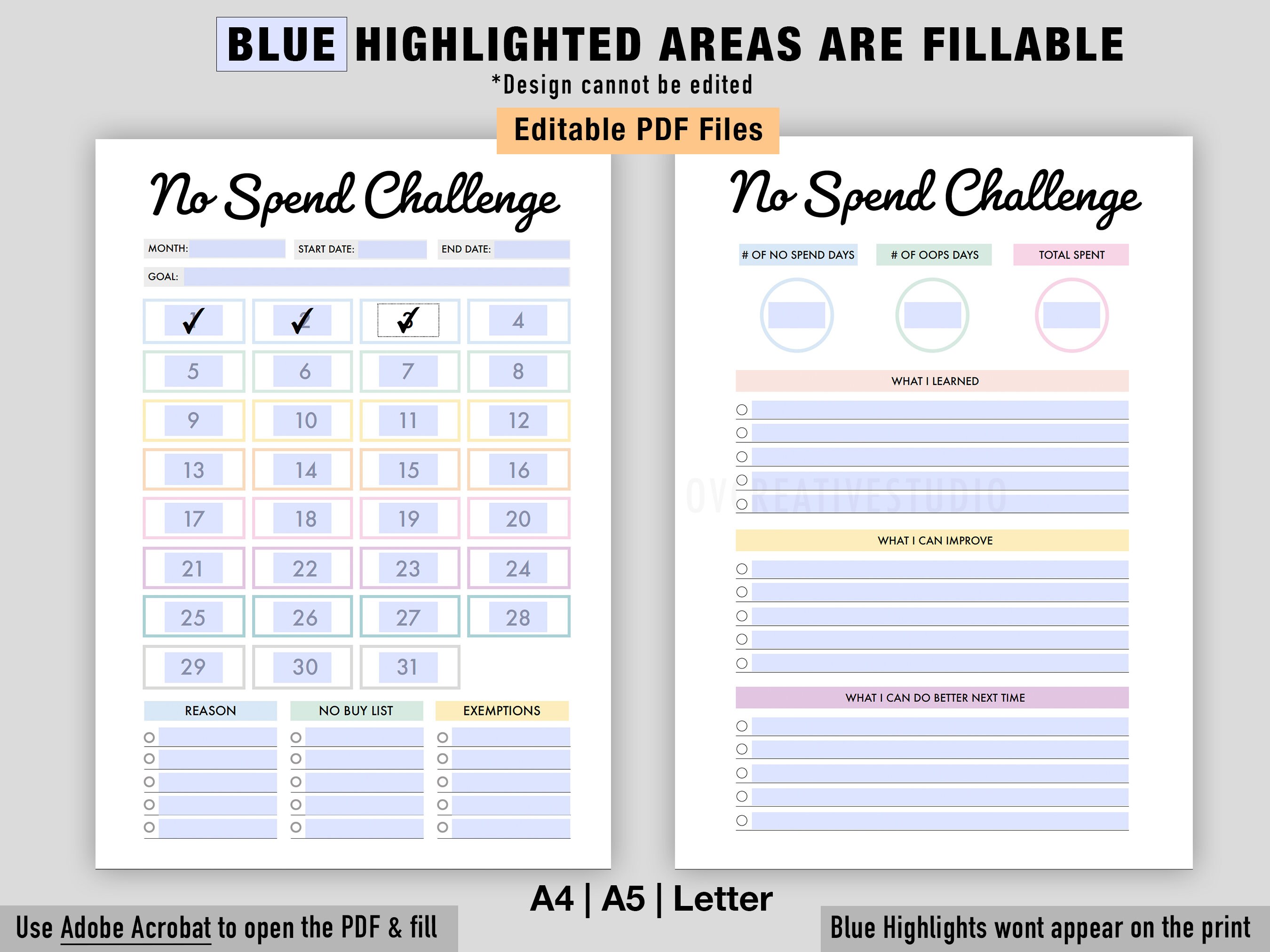 No Spend Challenge Printable Digital No Spend Tracker - Etsy