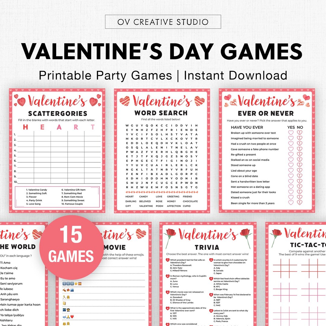 Valentines Day Printable Games | Valentines Party Games Bundle ...