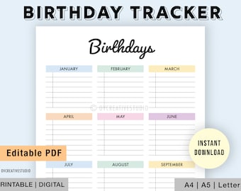 Birthday Tracker | Etsy