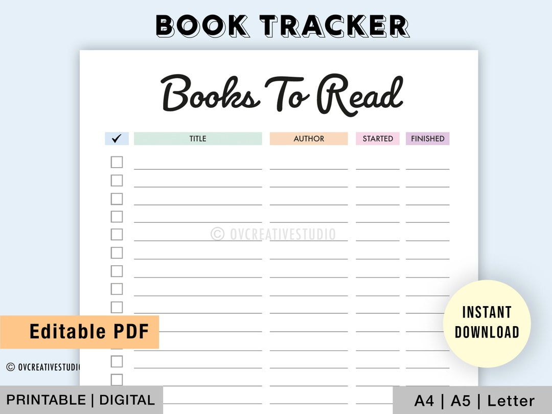 Editable Book Tracker | Printable | Books to Read | Reading Tracker ...