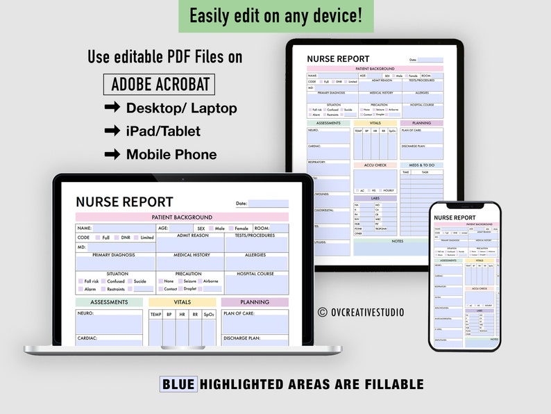 Editable Nurse Report Sheet Printable Digital Nurse Brain - Etsy UK