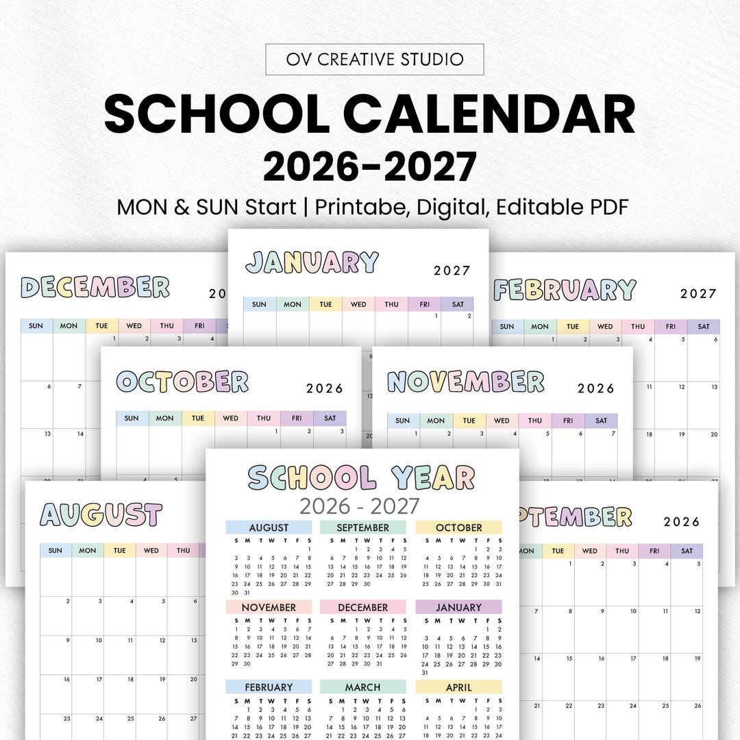 School Calendar Bundle 2026 - 2027 | Printable, Digital | Monthly ...
