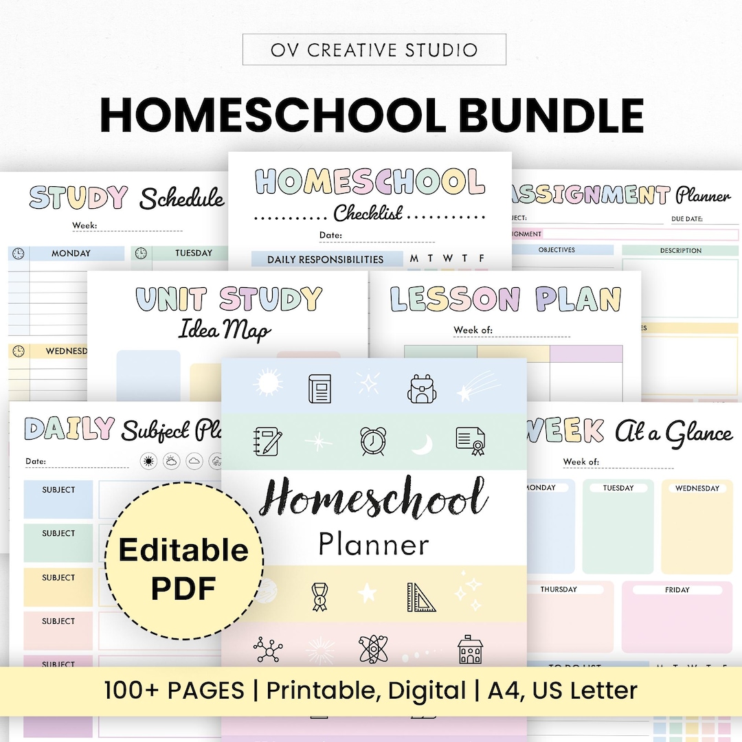 Editable Homeschool Planner Bundle 2026-2027 | Printable | Academic ...