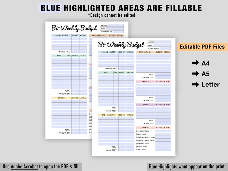 Editable Bi-weekly Budget Planner | Printable, Digital | Personal ...