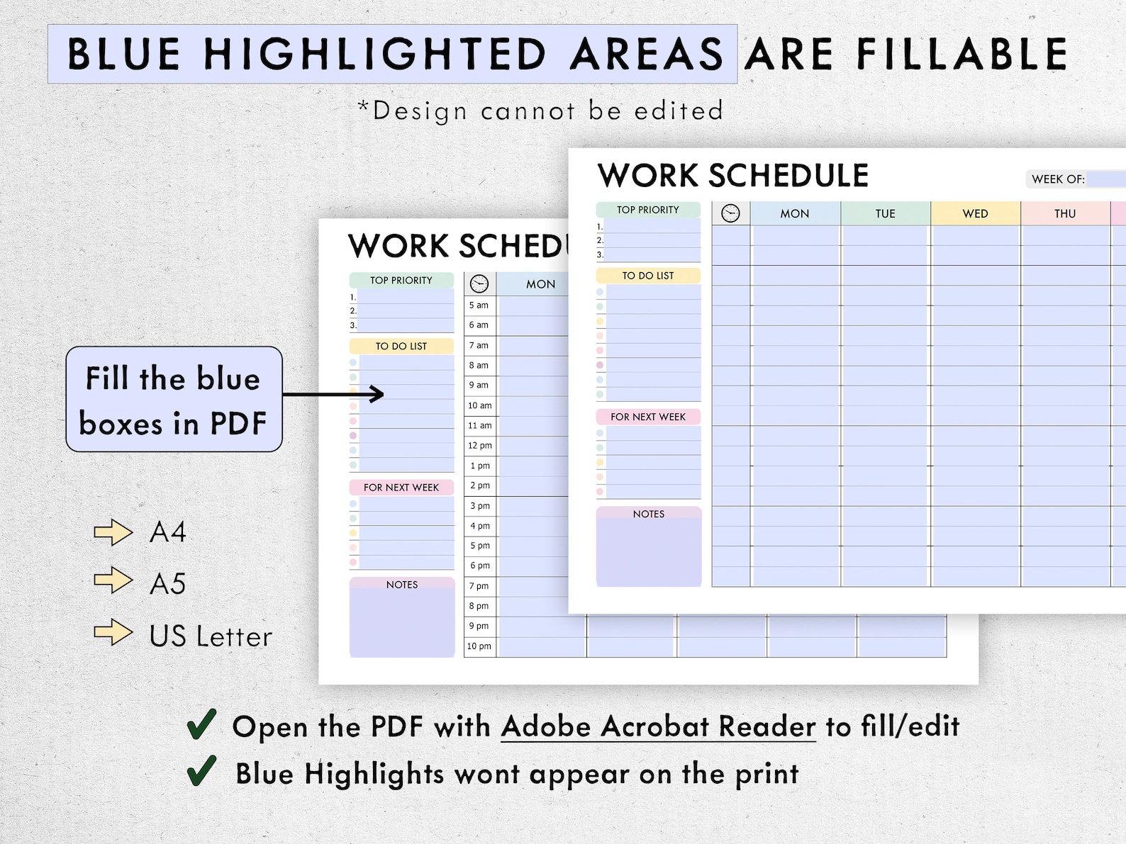 Editable Weekly Schedule | Printable, Digital | Work Week Planner PDF ...