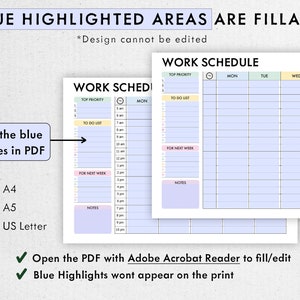 Editable Weekly Schedule | Printable, Digital | Work Week Planner PDF ...