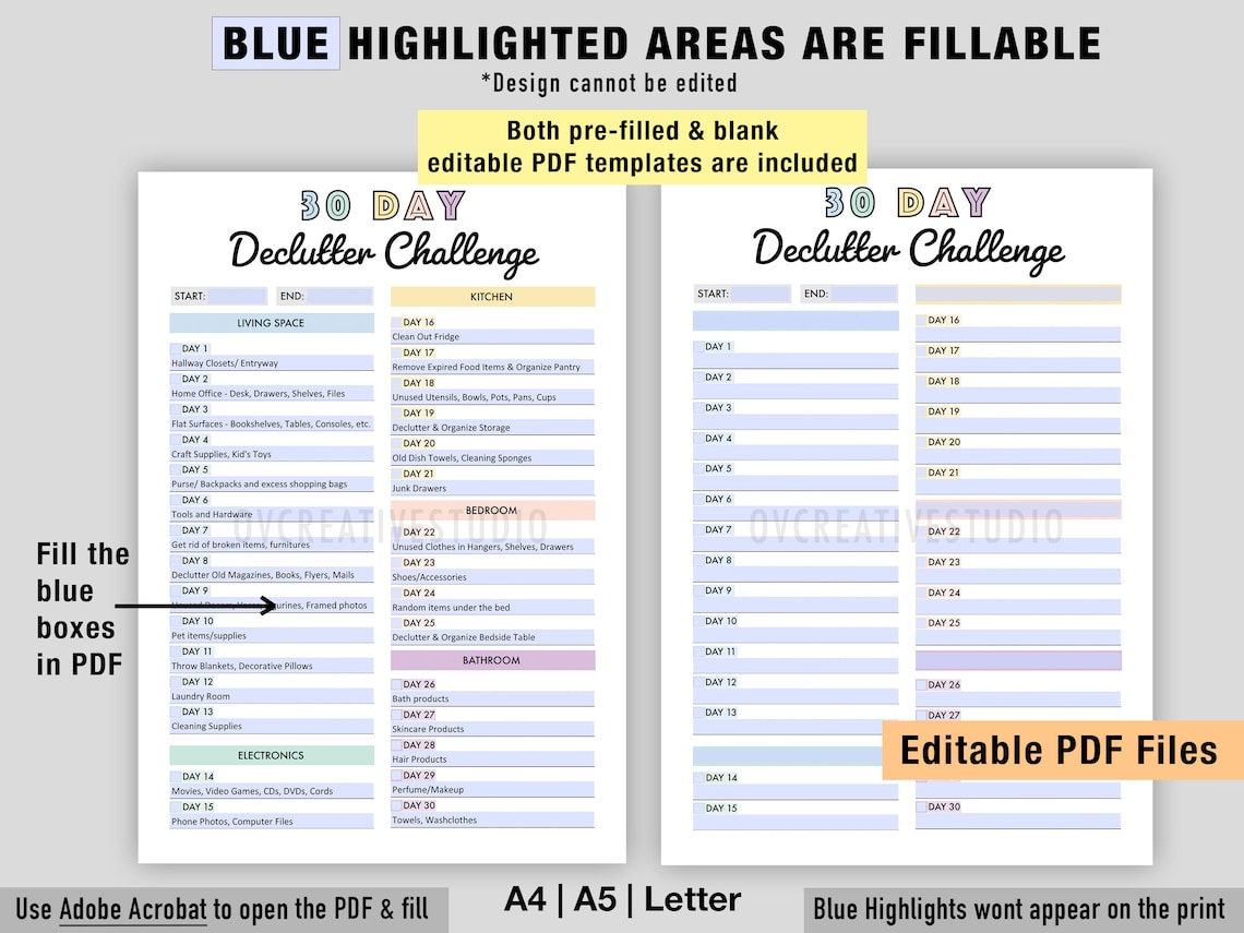 Editable Declutter Challenge Planner Printable Digital 30 - Etsy