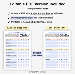 Editable Summer Checklist for Kids | Printable | Kids Responsibility ...