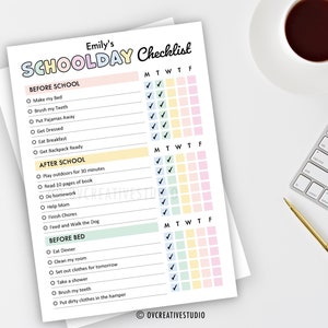 Editable Schoolday Checklist for Kids | Printable | Kids Chore Chart ...