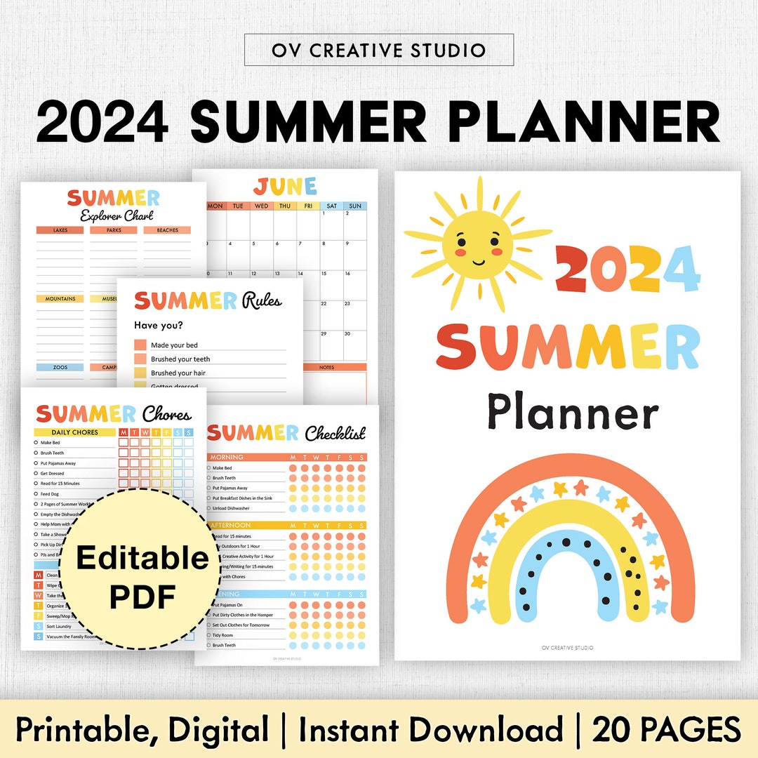 Editable Printable Summer Planner for Kids 2024 Summer Schedule, Chores ...