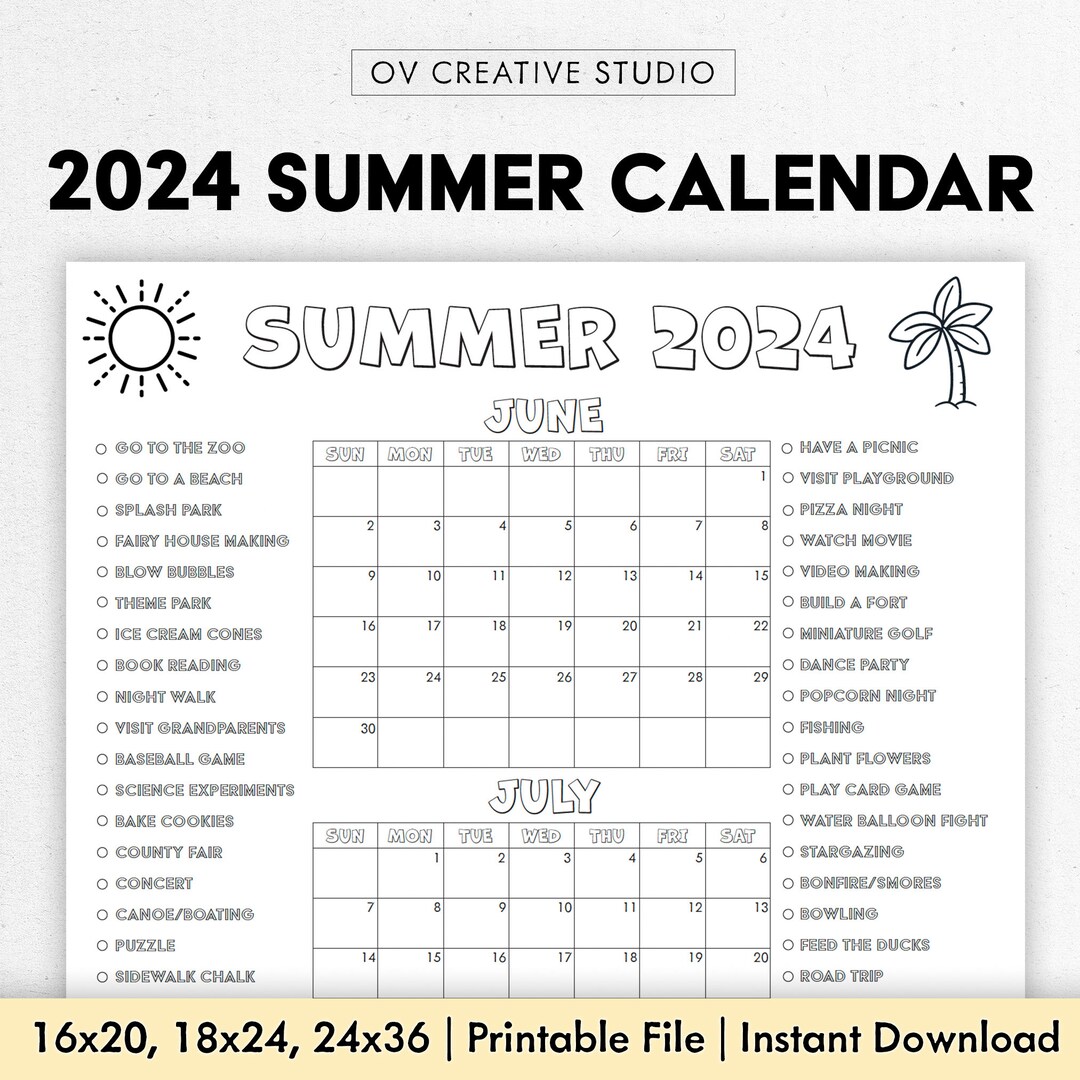 Summer Planner 2024 Kids Calendar Printable, Summer Bucket List, Summer ...