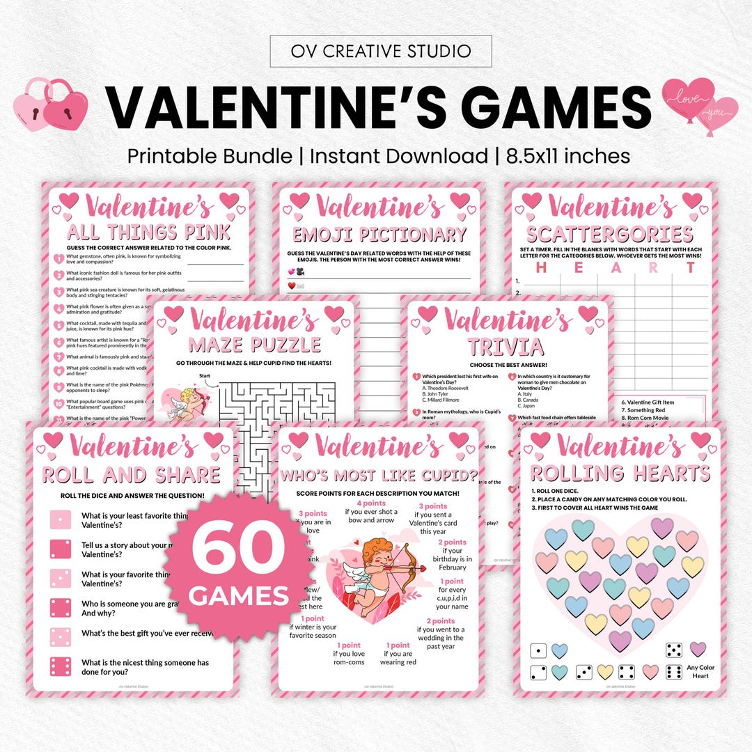 Valentines Day Printable Games Bundle | Valentine's Games for Kids ...
