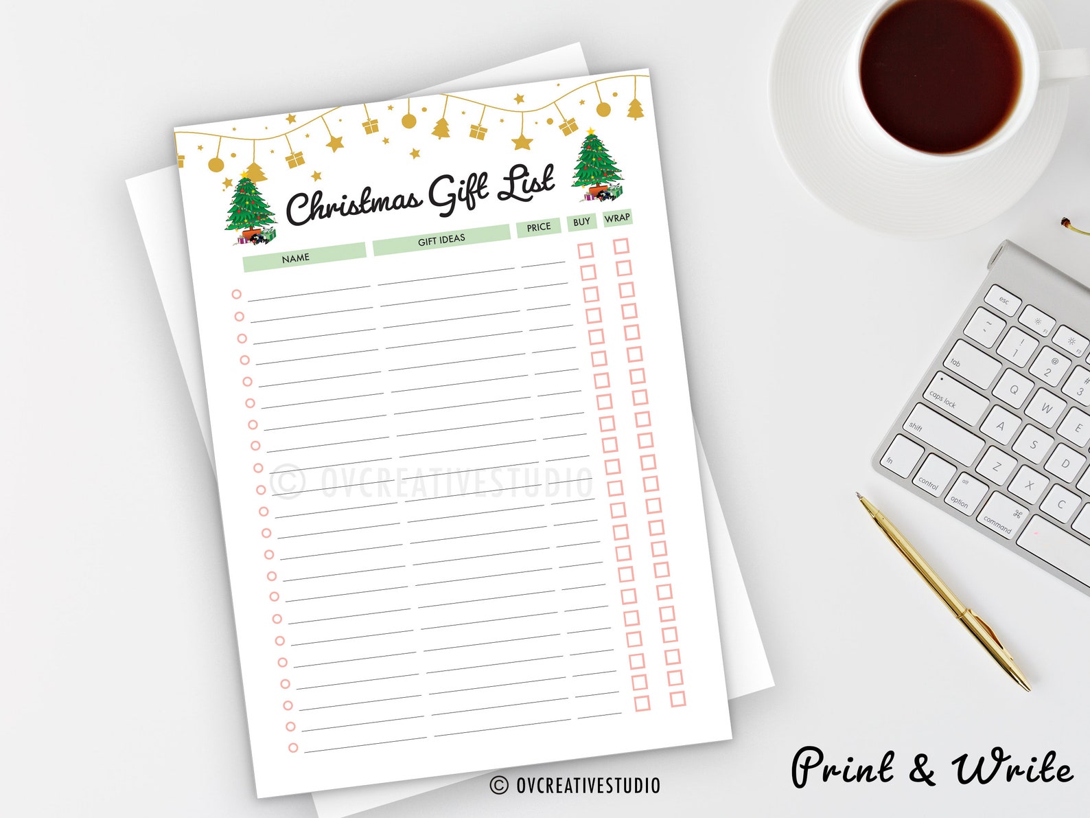 Christmas Gift List Printable Fillable Editable PDF - Etsy