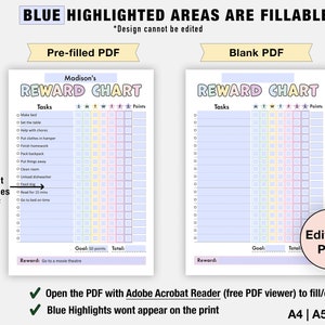 Reward Chart for Kids | Printable, Editable, Digital PDF | Weekly Chore ...