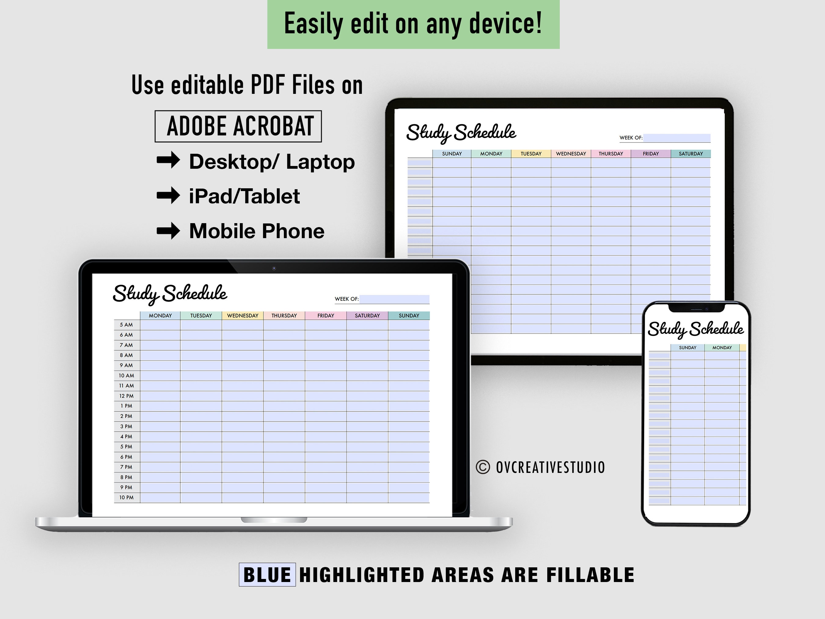 Editable Weekly Study Schedule | Printable Study Planner | Weekly ...