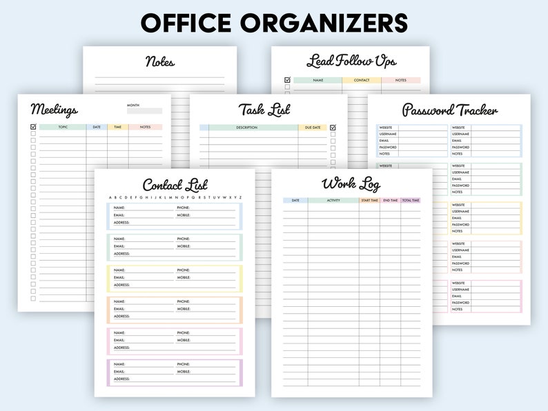 Editable Office Task Planner Bundle, Printable Work Schedule Planner ...