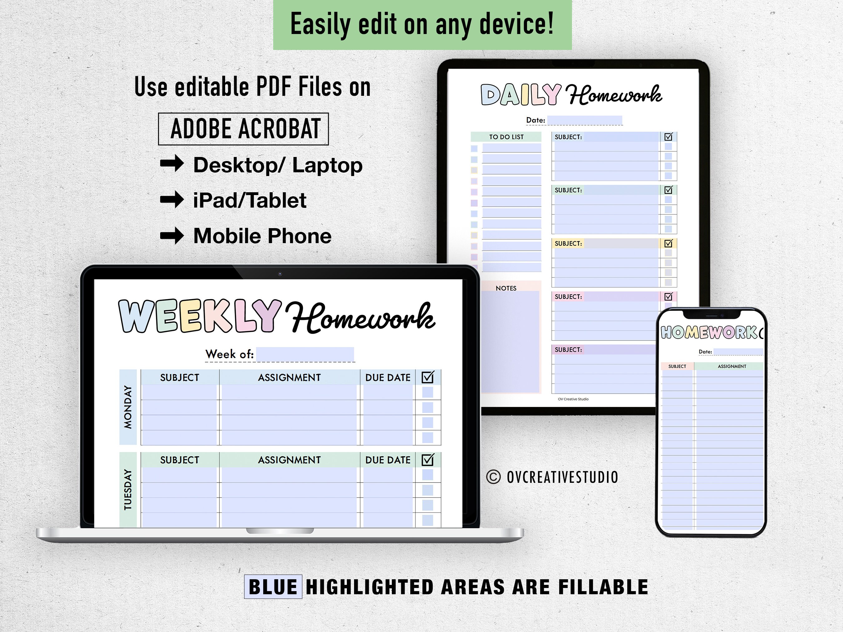 Editable Homework Planner | Printable, Digital | Student Planner ...