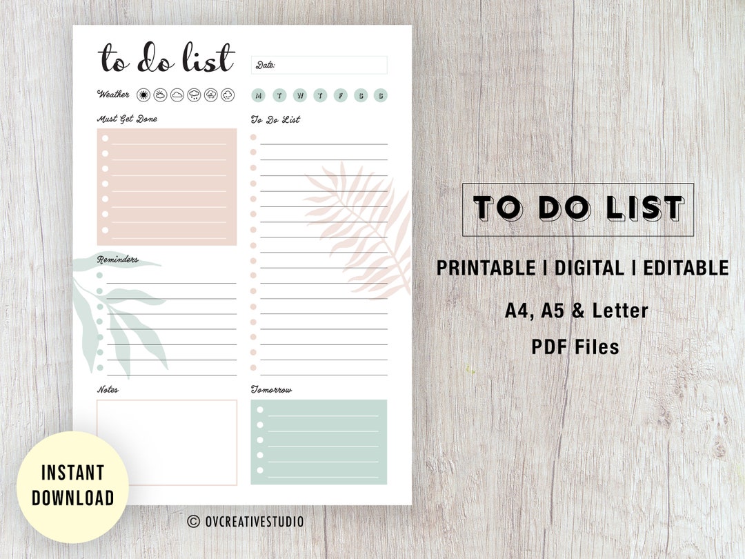 To Do List | Daily Planner, Task List, Daily Checklist | Printable ...