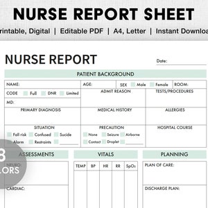 Editable Nurse Report Sheet | Printable, Digital | Nurse Brain Sheet ...