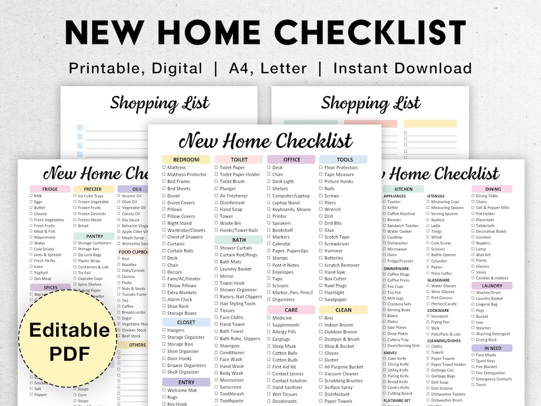 New Home Checklist Printable Editable New Apartment - Etsy UK