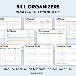 Editable Bill Payment Tracker Bundle | Monthly Bill Tracker Printable | Subscription Tracker ...