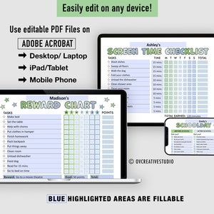 Editable Kids Chore Charts, Reward, Allowance, Screen Time, School ...