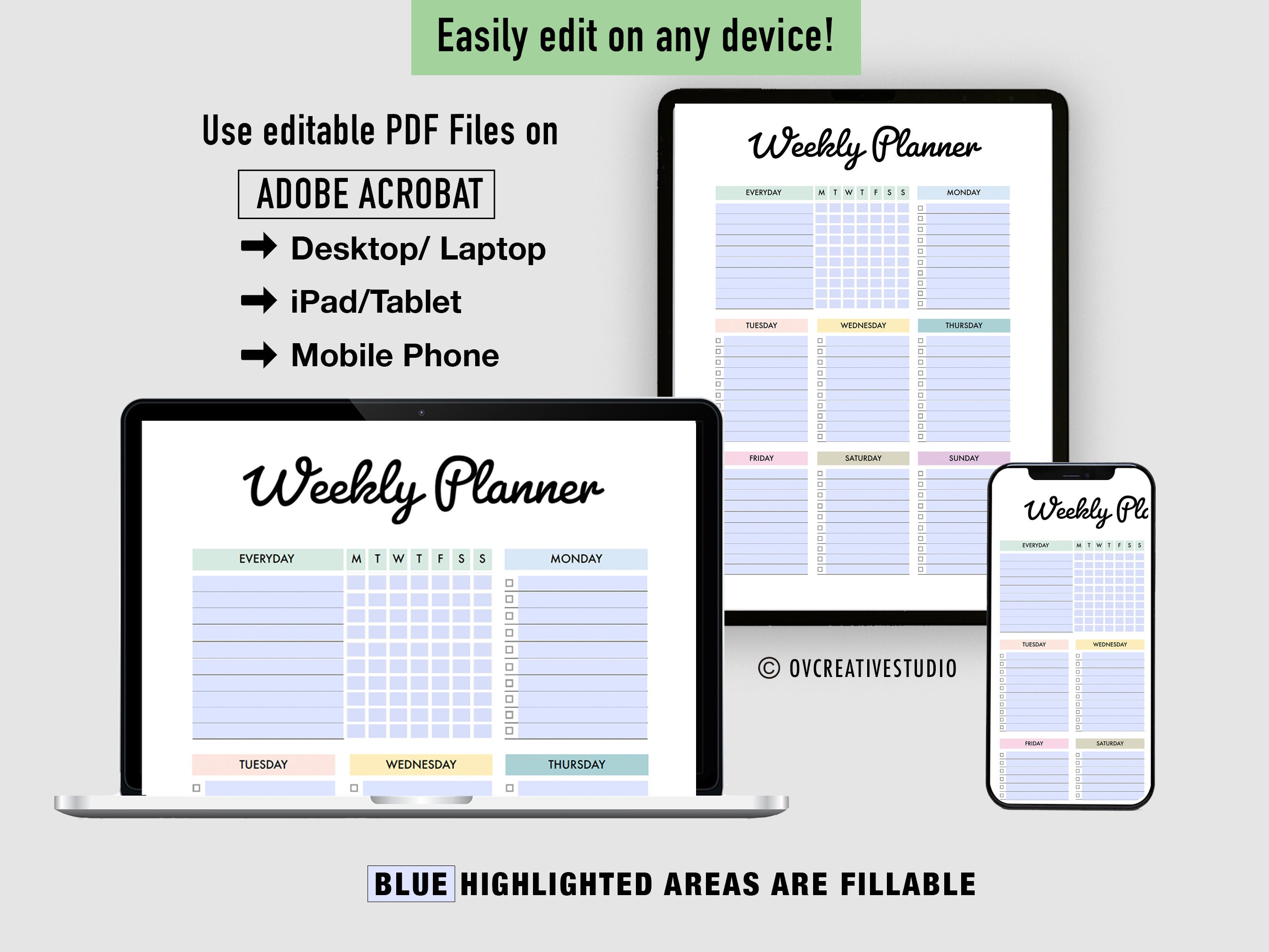 Editable Weekly Planner | Printable, Digital | Weekly Planner PDF ...