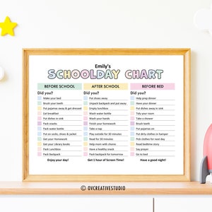 Editable Schoolday Checklist for Kids Printable Kids Chore Chart Before ...
