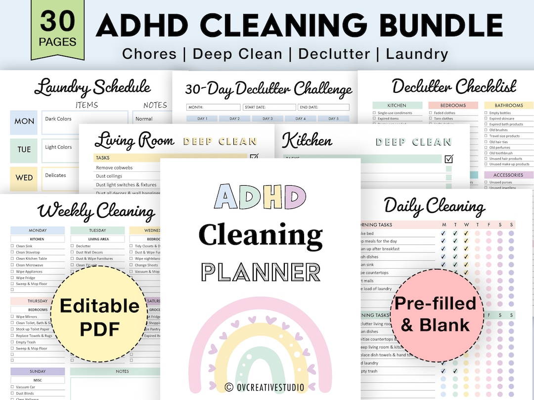 Editable ADHD Cleaning Planner Bundle Printable Weekly - Etsy