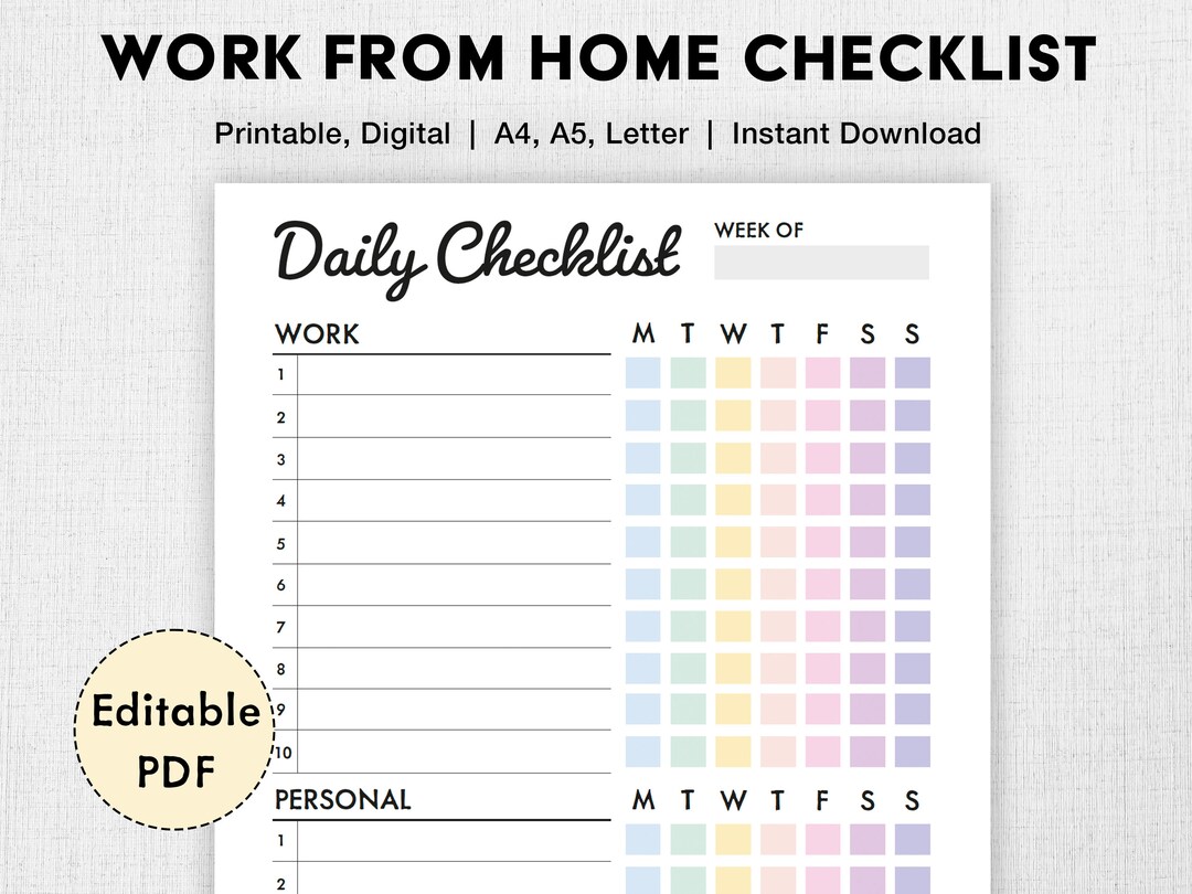 Editable Daily Checklist | Printable Weekly to Do List | Daily ...