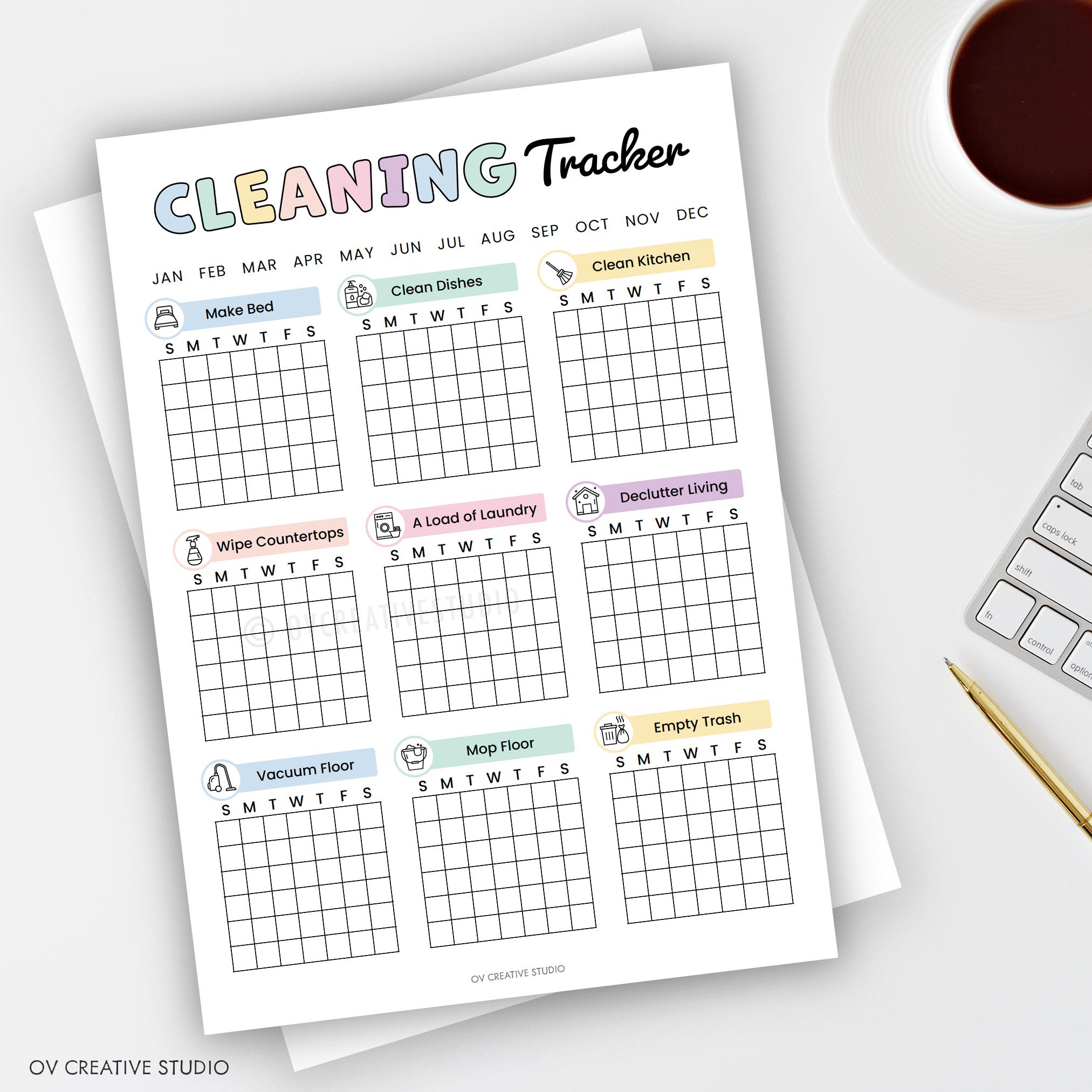 Cleaning Tracker | Printable Cleaning Monthly Checklist, Daily Cleaning ...