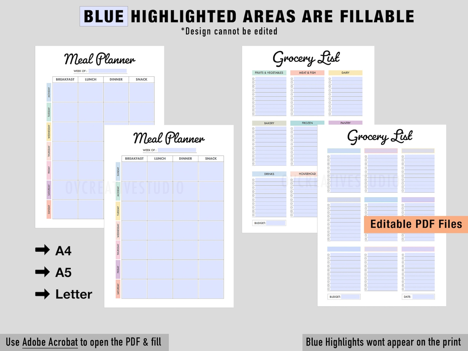 Editable Weekly Meal Planner Grocery List Printable - Etsy