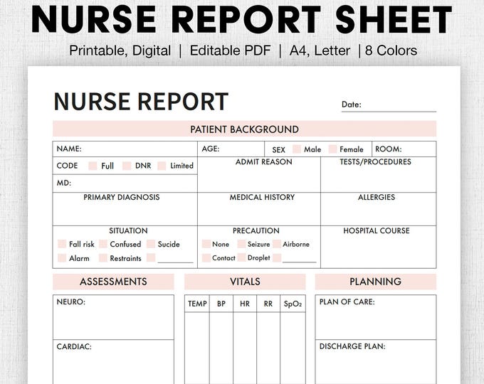 Nurse Report Sheet Version 2 - Etsy Canada