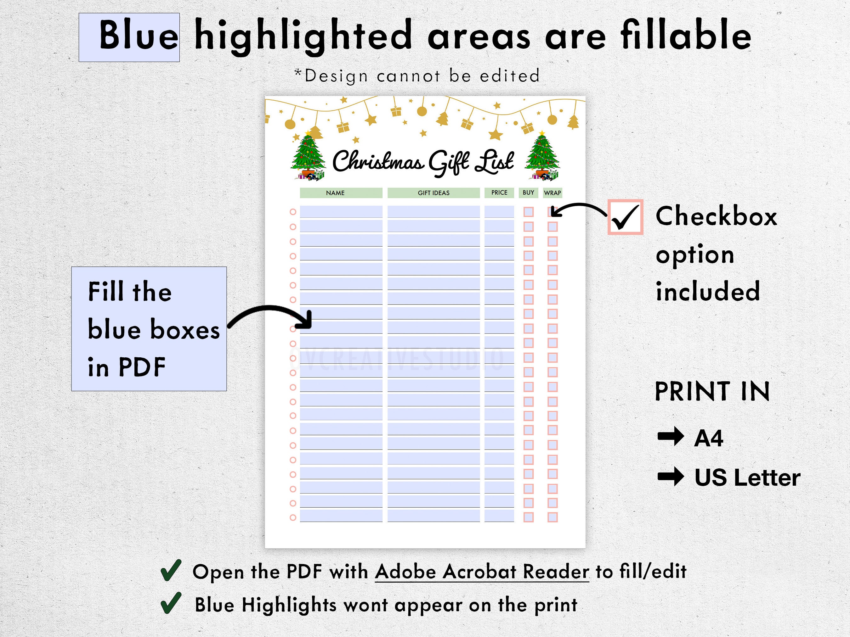 Christmas Gift List Printable | Fillable | Editable PDF | Christmas ...