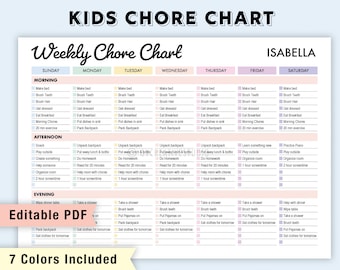 Rainbow Responsibility Checklist for Kids, Editable Printable Daily ...