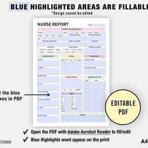 Editable Nurse Report Sheet | Printable, Digital | Nurse Brain Sheet ...