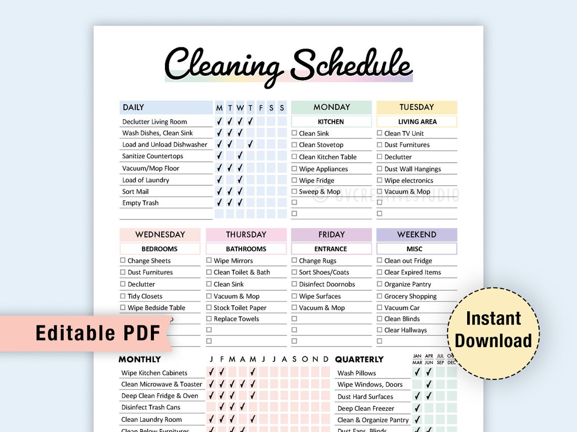 EDITABLE Cleaning Schedule Printable Weekly Monthly Yearly - Etsy UK