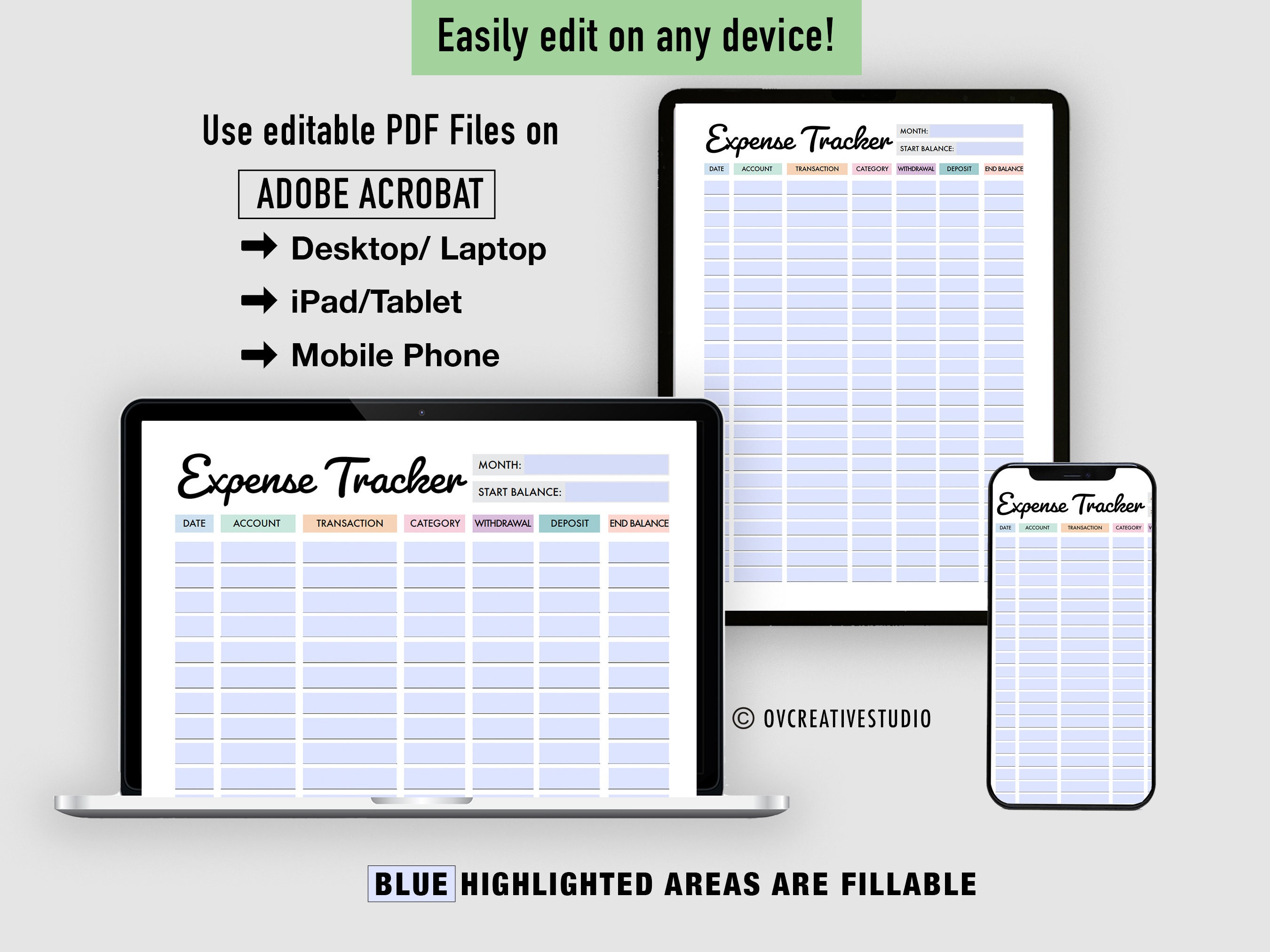 Editable Expense Tracker | Printable Expense Log | Digital | Expense ...