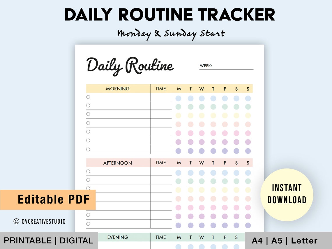 Editable Daily Routine Printable Daily Checklist Morning - Etsy