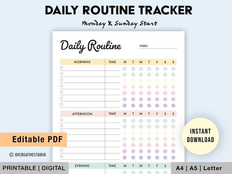Editable Daily Routine Printable Daily Checklist Morning - Etsy
