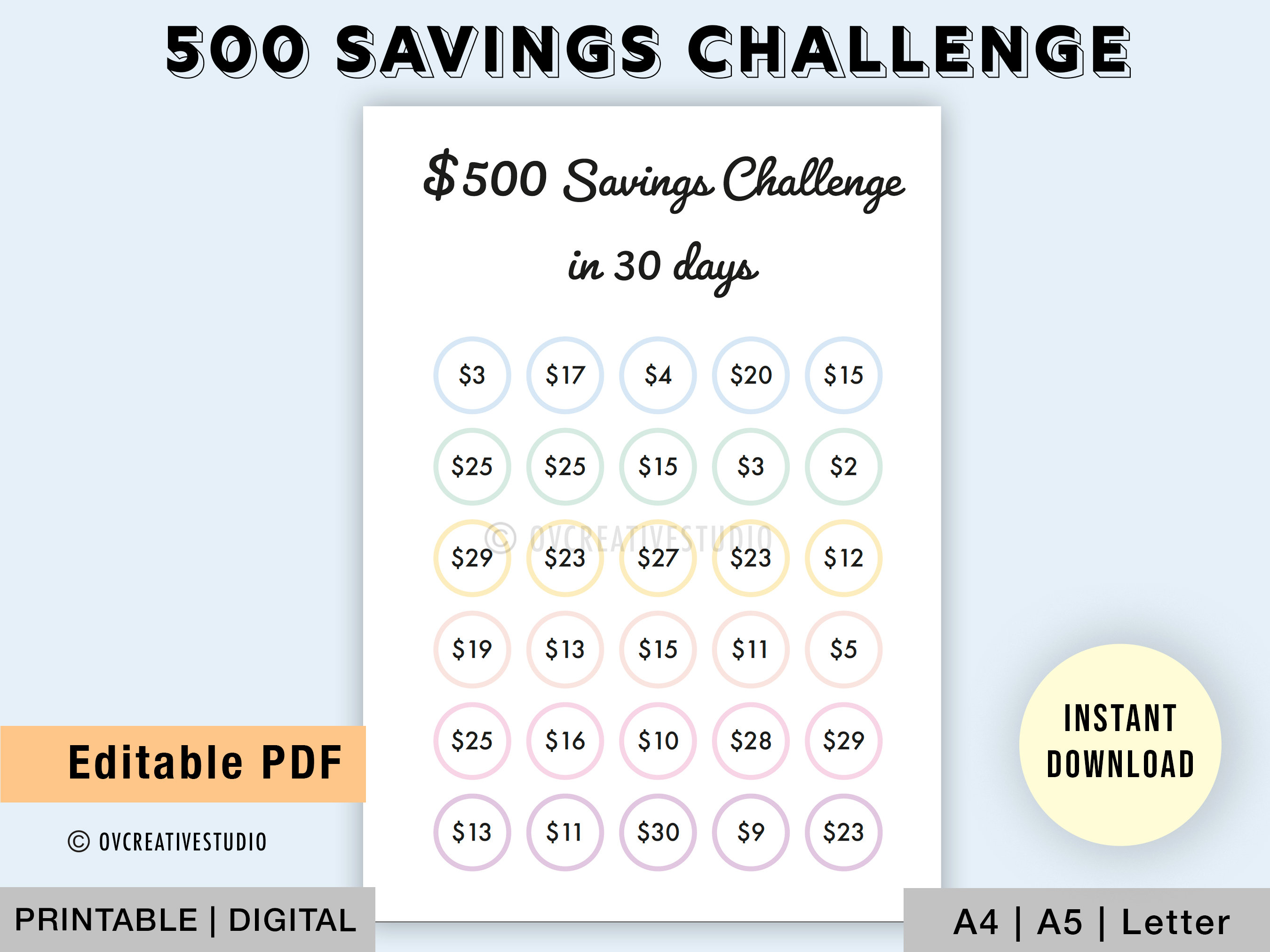 500 Savings Challenge Printable Digital Savings Tracker - Etsy UK