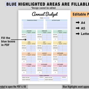 Editable Annual Budget Tracker | Printable Annual Income and Expense ...