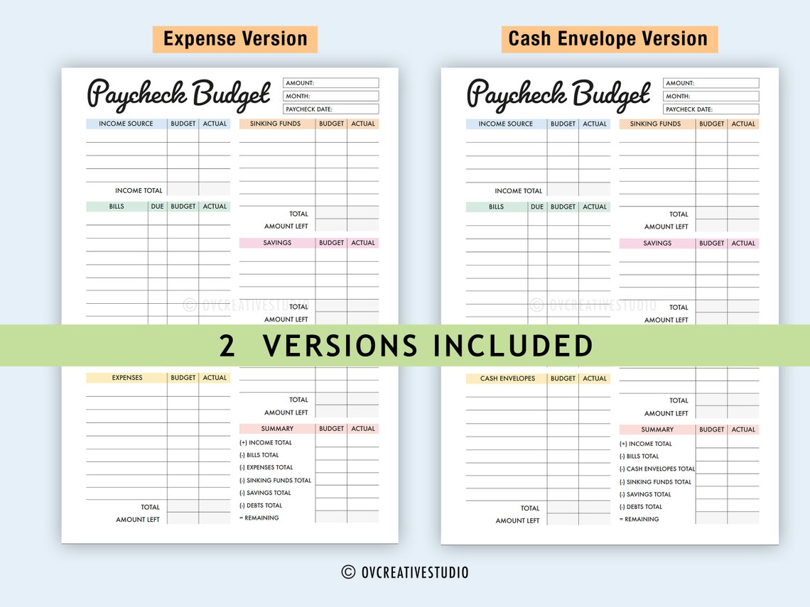 Editable Paycheck Budget Planner Printable Digital - Etsy