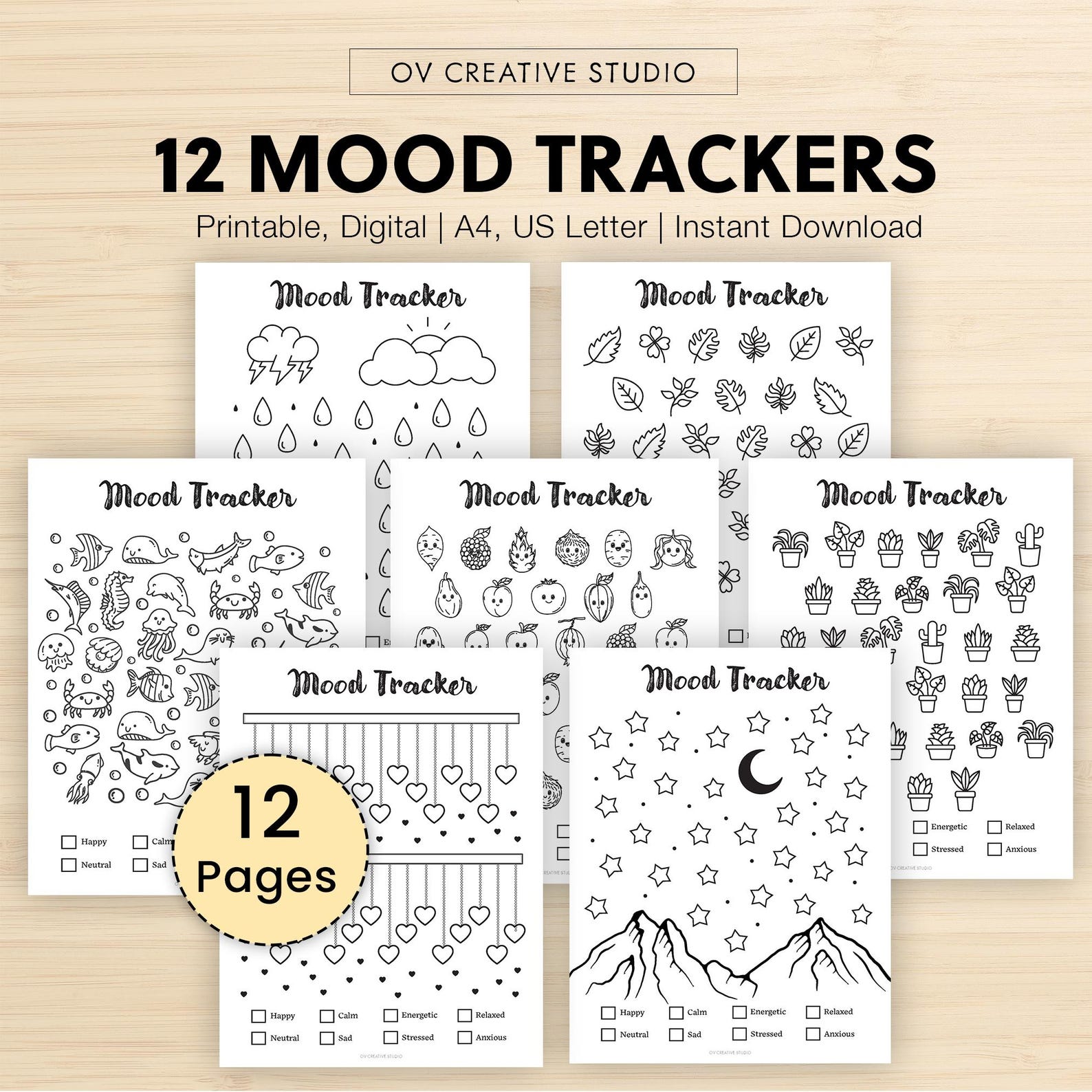 Monthly Mood Tracker Bundle | Printable Bullet Journal Pages, Templates ...