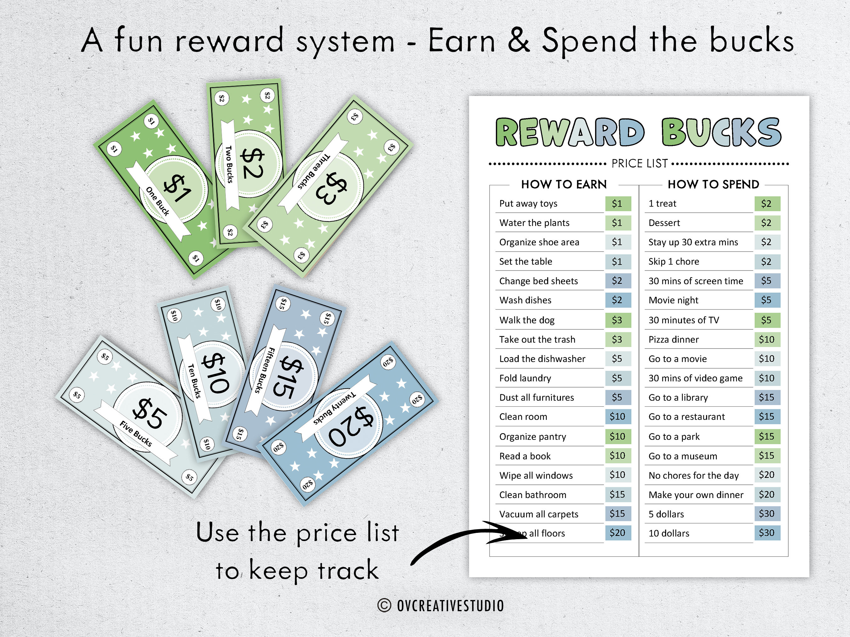 Editable Kids Reward Bucks | Printable | Mom Bucks, PDF Reward System ...